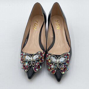 YDN | Shoes | Ydn Women Pointed Toe Bow Pump Colorful Rhinestone Block ...